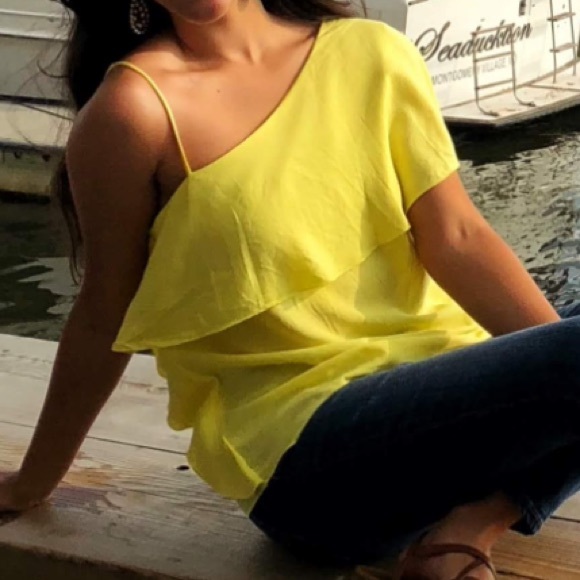 Zara | Tops | Zara Yellow One Shoulder Ruffle Top | Poshmark